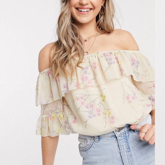 ASOS | Tops | Nwt Asos River Island Floral Print Off Shoulder Bardot ...